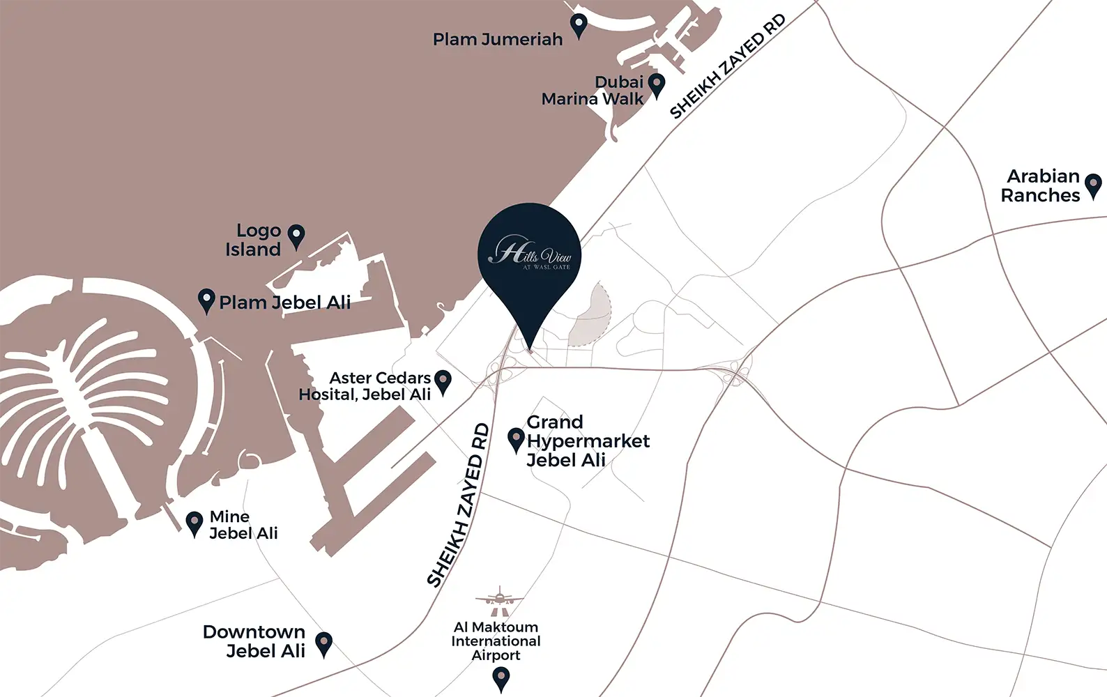 Hills View Location Map at Wasl Gate, Dubai